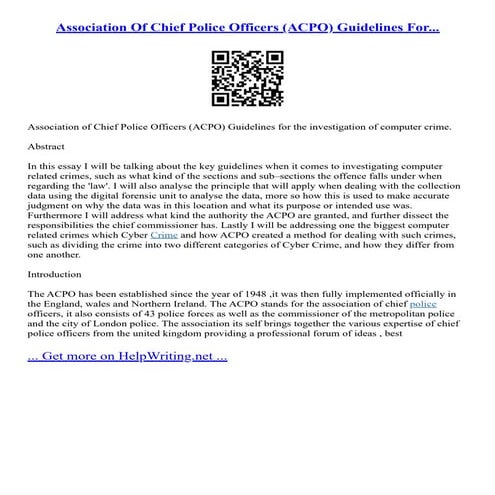 Association Of Chief Police Officers (ACPO) Guidelines For... | PDF
