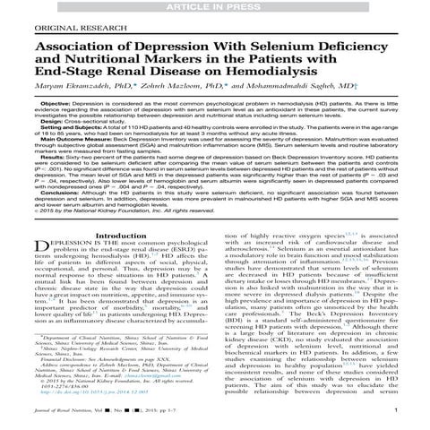 Association of depression with selenium deficiency and nutritional ...