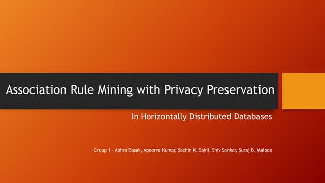 Privacy Preservation Issues In Association Rule Mining In Horizontally Partitioned Databases Ppt