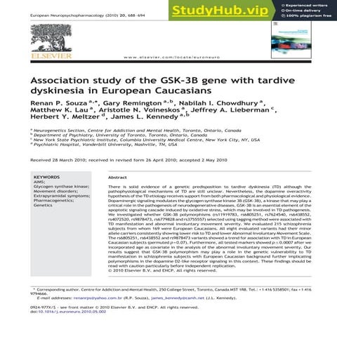 Association study of the GSK-3B gene with tardive dyskinesia in ...