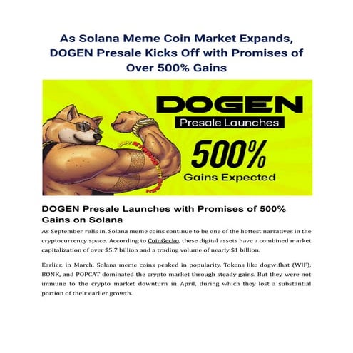 As Solana Meme Coin Market Expands, DOGEN Presale Kicks Off with ...