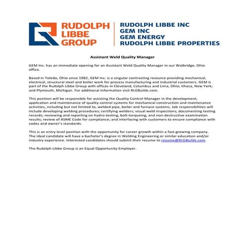 Assistant Weld Quality Manager | PDF