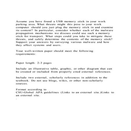 Assume you have found a USB memory stick in your work parking ar | DOCX