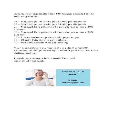 Assume your organization has 100 patients analyzed in the following .docx