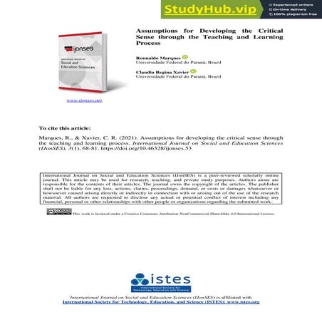 Assumptions For Developing The Critical Sense Through The Teaching And Learning Process | PDF ...