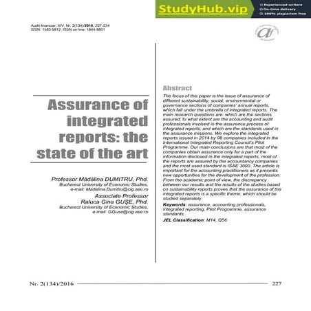 Assurance Of Integrated Reports The State Of The Art | PDF