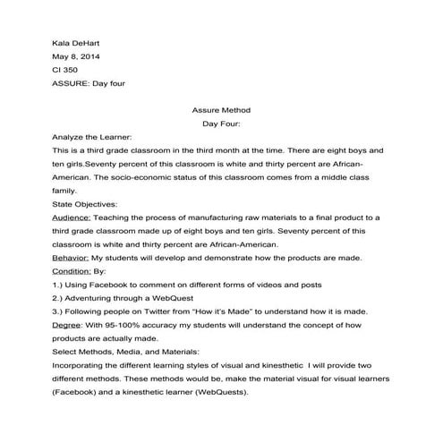 Unit Plan Assure Method | PDF