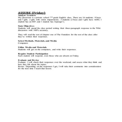 Assure Friday | DOCX | Secondary Education | Education