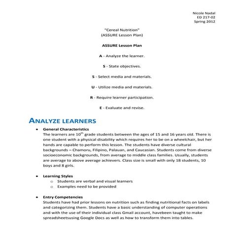 ASSURE Lesson Plan (Draft) | DOCX | Educational Assessment | Education