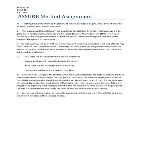 Assure method assignment 2013 fall part 2 | DOCX