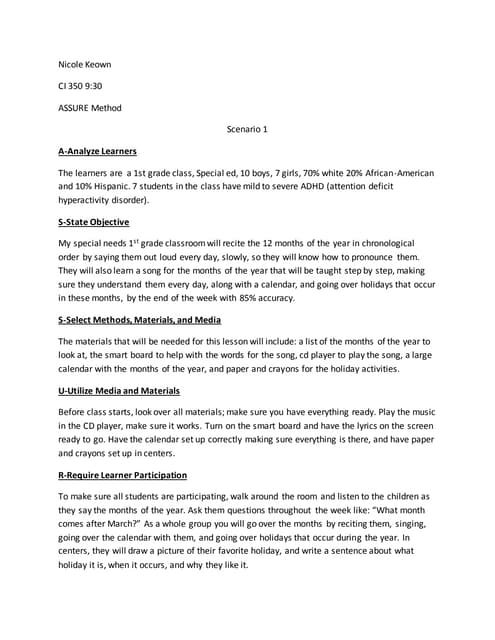 Assure method assignment | DOCX | Special Education | Education