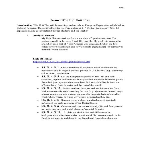 Assure Method Unit Plan Pdf 1 | PDF