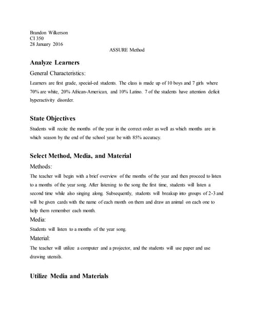 Assure lesson plan | DOCX