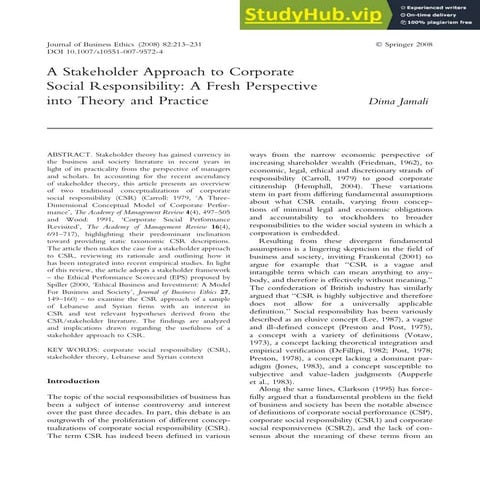 A Stakeholder Approach To CSR | PDF