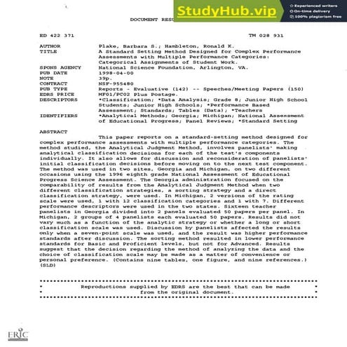 A Standard Setting Method Designed For Complex Performance Assessments With Multiple Performance ...