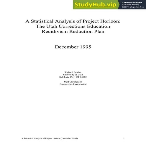 A Statistical Analysis Of Project Horizon The Utah Corrections ...