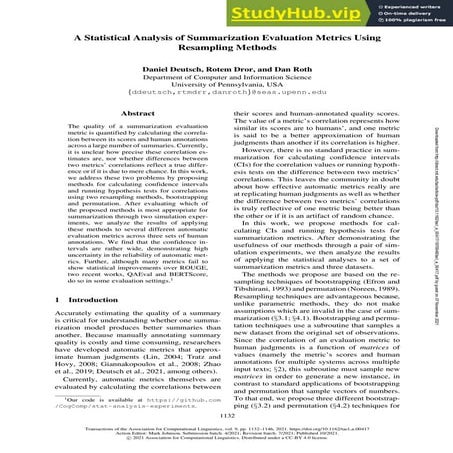 A Statistical Analysis Of Summarization Evaluation Metrics Using