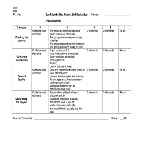 Eco friendly bag rubric | PPT