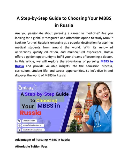 MBBS in Russia: A Pathway to Quality Medical Education | PDF