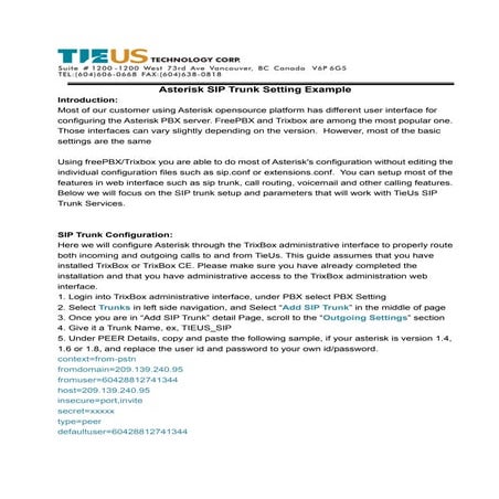 Asterisk sip trunksetting | PDF
