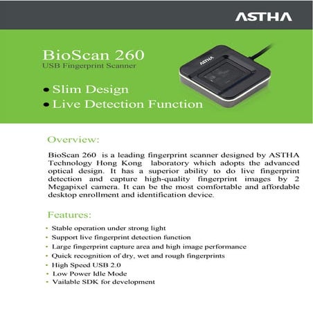 Astha bio scan 260 Bio Metric Fingerprint Scanner Brochure | PDF