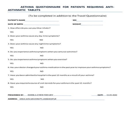 Asthma Questionnaire for Patients | PDF