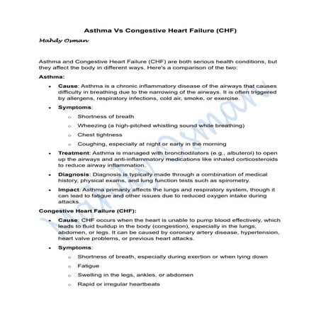 Asthma Vs Congestive Heart Failure (CHF) | PDF