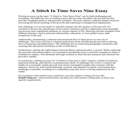 A Stitch In Time Saves Nine Essay | PDF