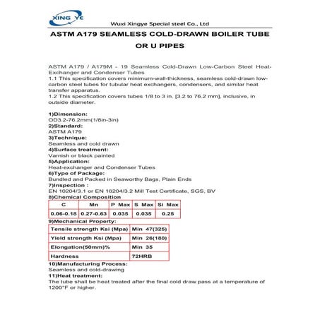 Astm a179 seamless cold drawn boiler tube or u pipes | PDF | Free Download