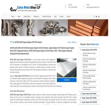 ASTM A240 / ASME SA240 UNS S32205 Sheets Supplier Manufacturer | PDF