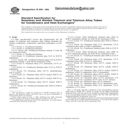 Astm b 338 06a titanium seamless tubes for heat exchangers | PDF