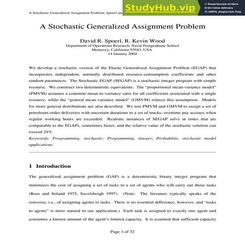 A Stochastic Generalized Assignment Problem Pdf 
