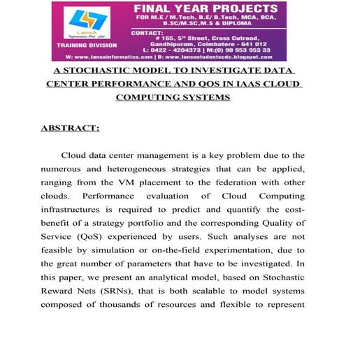 A stochastic model to investigate data center performance and qos in iaas cloud computing ...