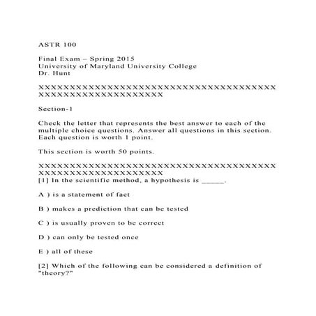 ASTR 100Final Exam – Spring 2015University of Maryland Unive.docx