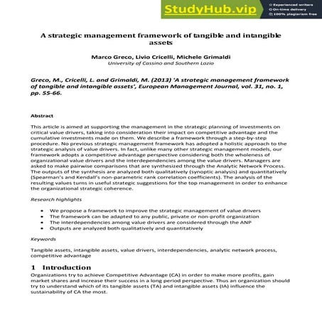 A Strategic Management Framework Of Tangible And Intangible Assets | PDF