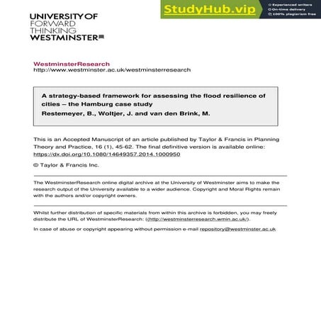 A Strategy-Based Framework For Assessing The Flood Resilience Of Cities A Hamburg Case Study | PDF