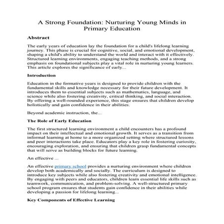 "A Strong Foundation: Nurturing Young Minds in Primary Education" | PDF