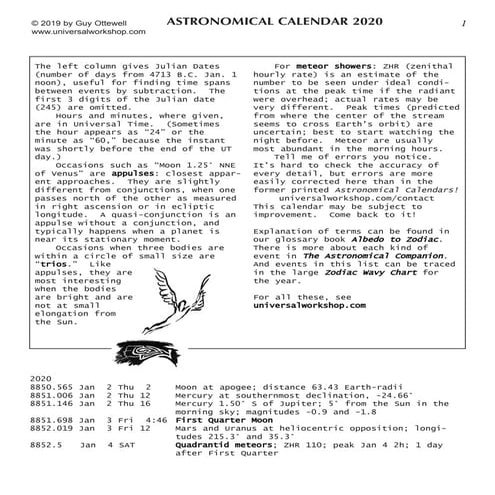 Astronomical calendar 2020 | PDF | Geography | Science