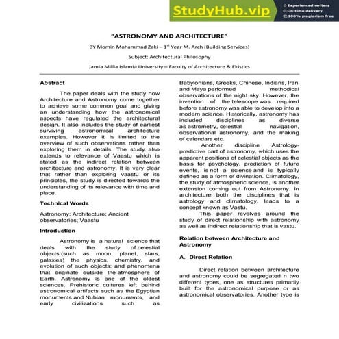 Astronomy And Architecture - An Interdisciplinary Study | PDF