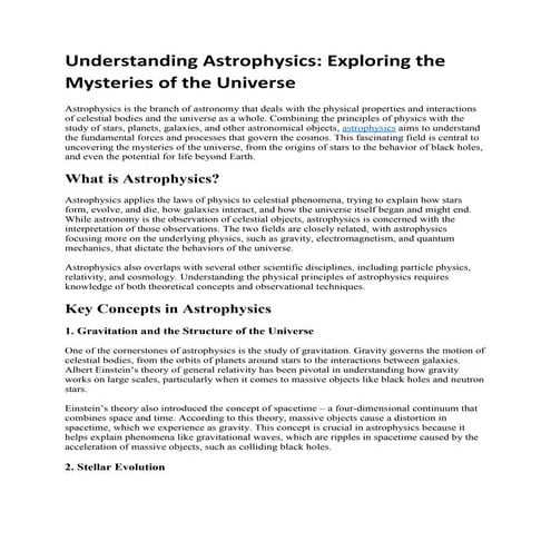 Understanding Astrophysics: Exploring the Mysteries of the Universe | PDF