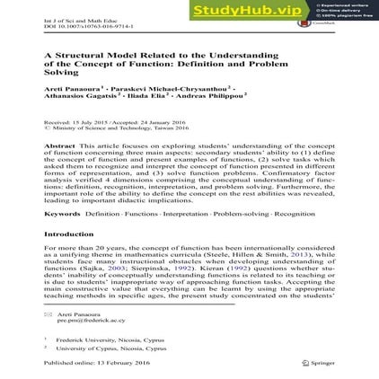 A Structural Model Related To The Understanding Of The Concept Of Function Definition And ...