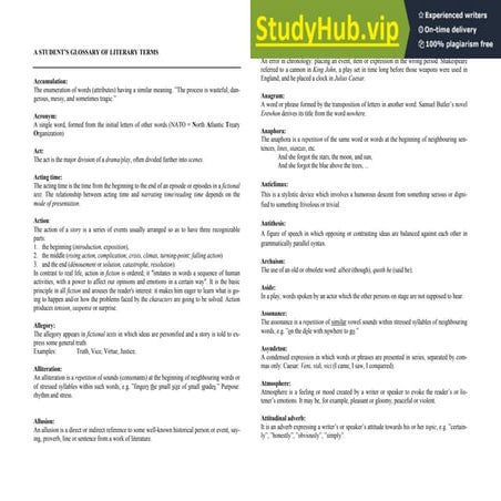 A STUDENT S GLOSSARY OF LITERARY TERMS | PDF