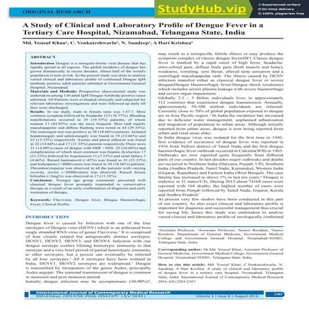 A Study Of Clinical And Laboratory Profile Of Dengue Fever In A | PDF