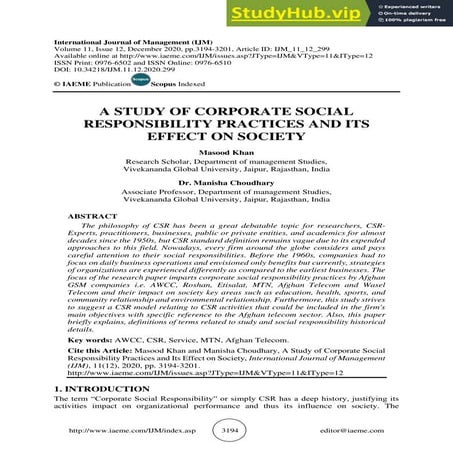 A Study Of Corporate Social Responsibility Practices And Its Effect On Society | PDF