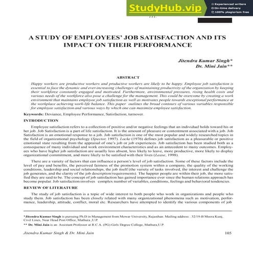 A STUDY OF EMPLOYEES JOB SATISFACTION AND ITS IMPACT ON THEIR ...