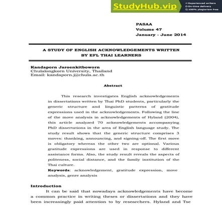 Acknowledgment Patterns In English And Lithuanian Research Writing | PDF