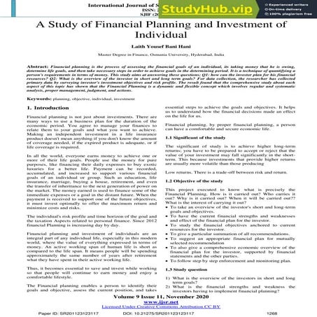 A Study Of Financial Planning And Investment Of Individual | PDF
