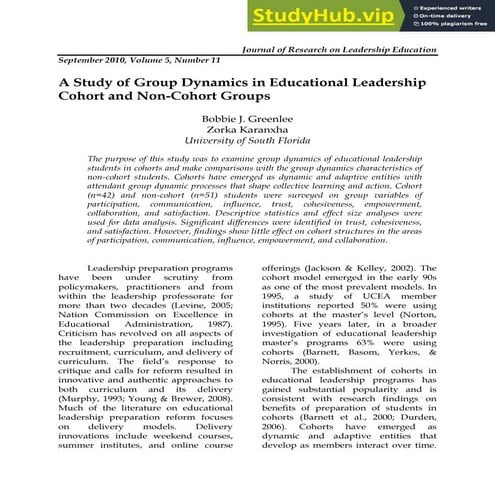 A Study Of Group Dynamics In Educational Leadership Cohort And Non ...