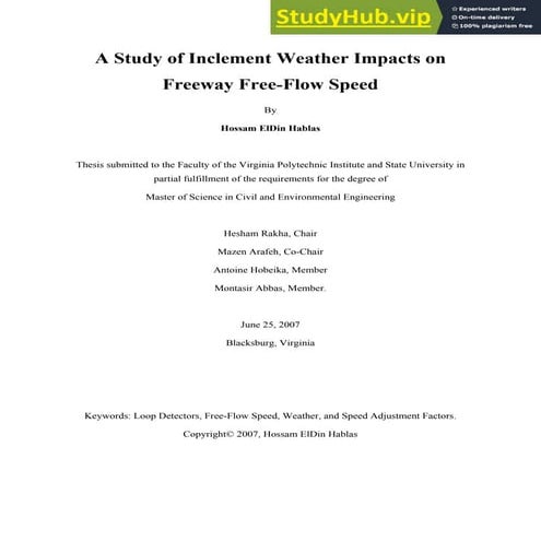 A Study Of Inclement Weather Impacts On Freeway Free-Flow Speed | PDF