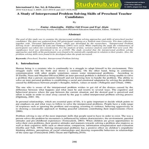 A Study Of Interpersonal Problem Solving Skills Of Preschool Teacher ...